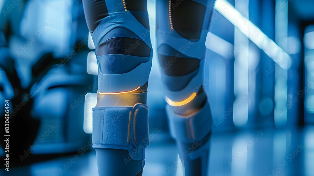 Futuristic glowing leg exoskeleton for increased mobility and injury ...