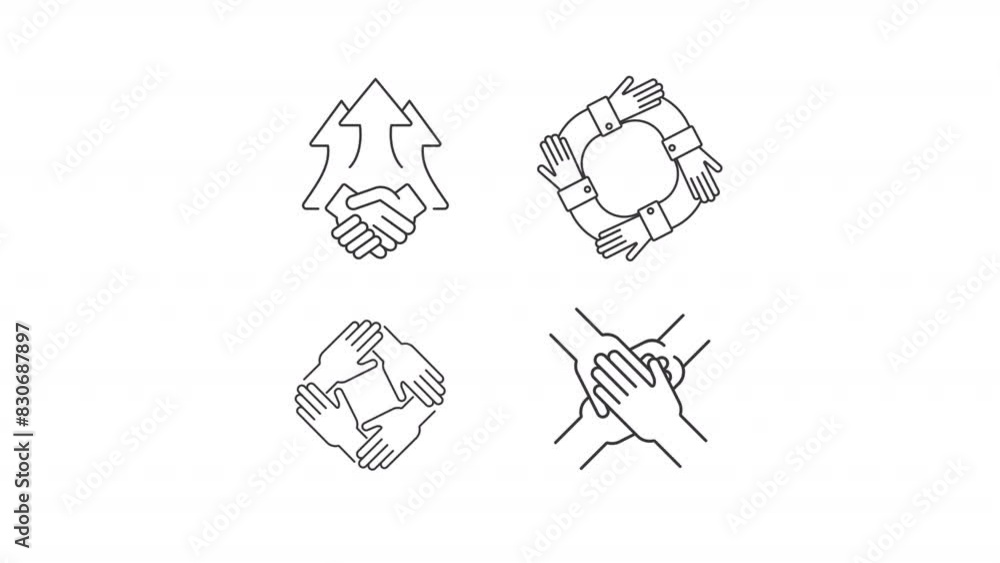 Animated hands icons. Team collaboration line animation library ...
