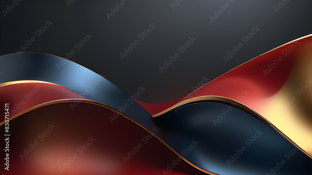 abstract glossy blue red golden and black wavy background, curve on a ...