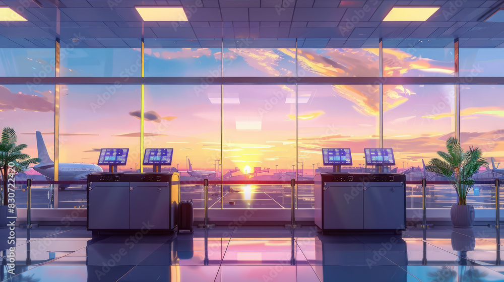 check-in counter for a plane in the airport hall, structure ...
