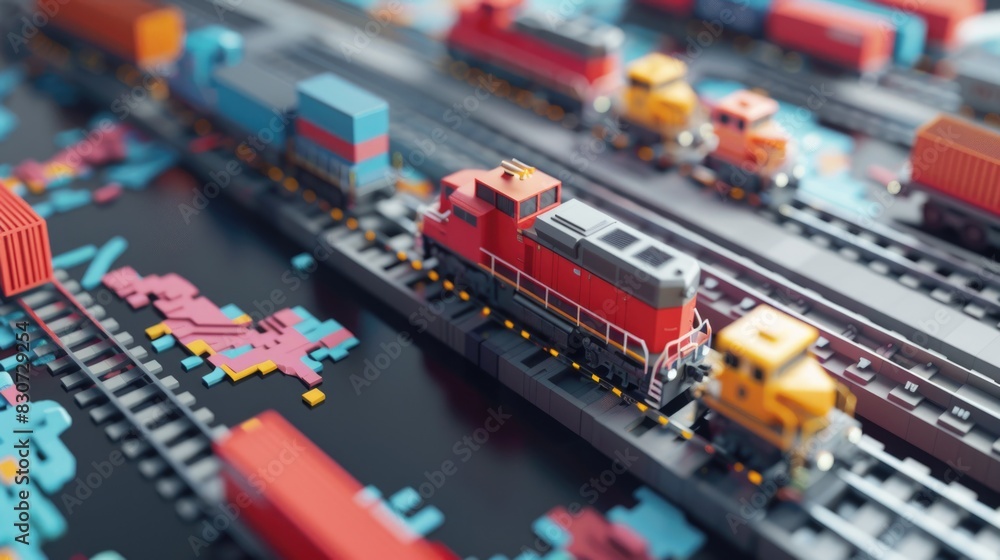 Freight Trucks and Trains on Digital Map of Global Routes Stock ...