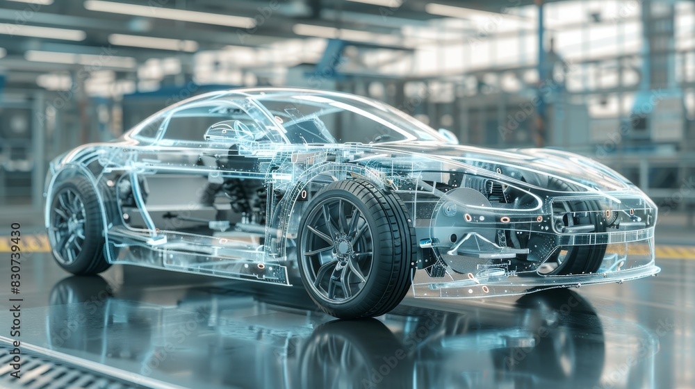 Transparent car body design concept in 3D, illustrating the complex ...
