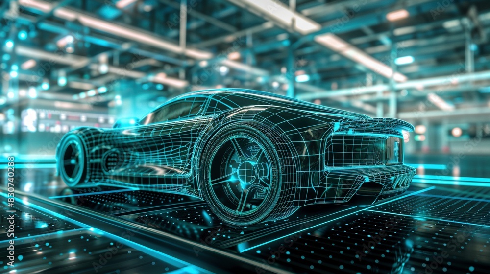 Sports car wireframe vehicle image. Advanced automotive engineering and ...