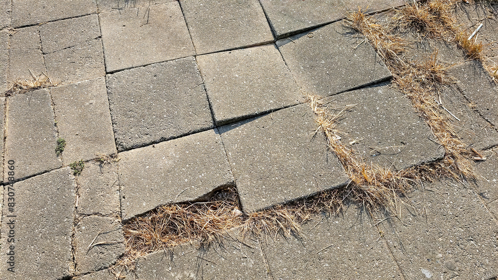 Cracked and broken sidewalk in Thailand. Broken slab on pedestrian road ...