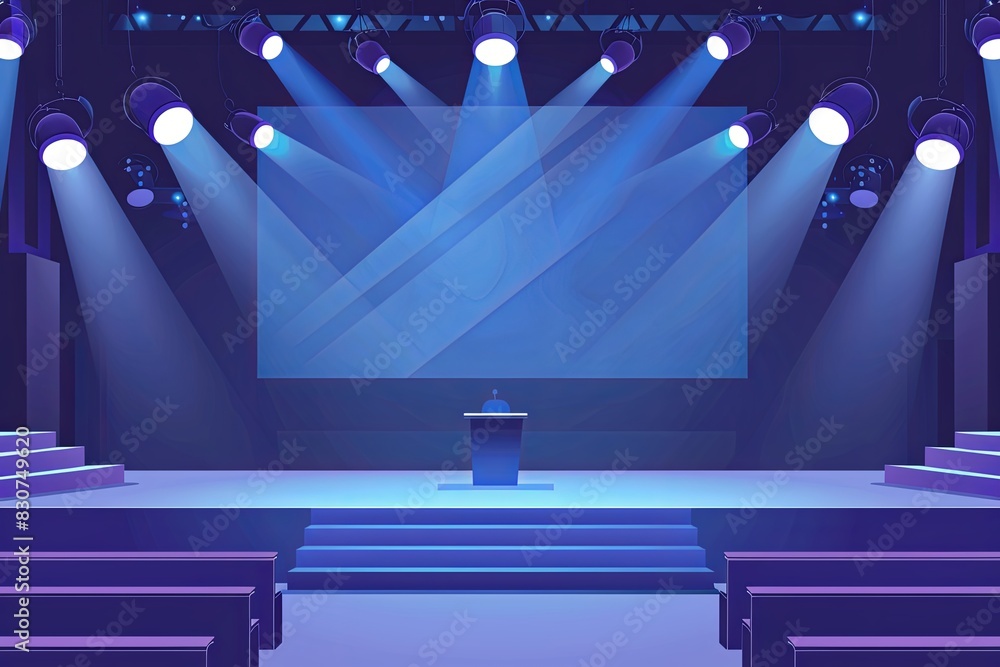 Conference hall stage, presentation and concert stage, vector blank ...