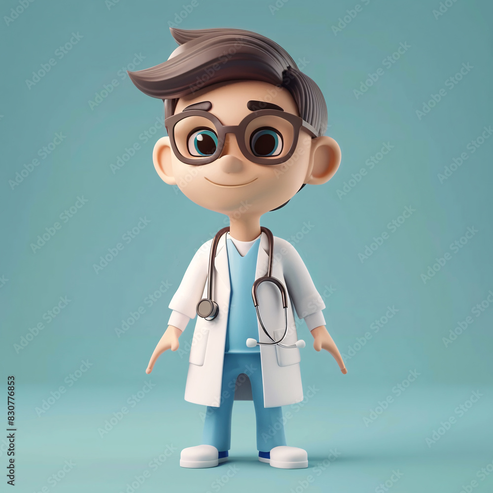 3D Doctor: The cartoon doctor mascot, dressed in a crisp white gown and ...