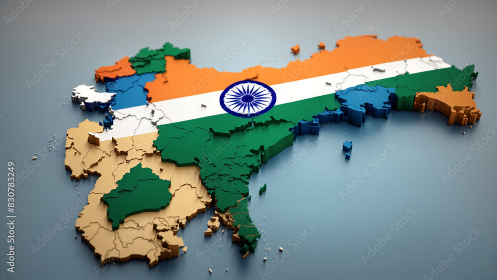 A map of the Indian subcontinent with the Indian flag Stock ...