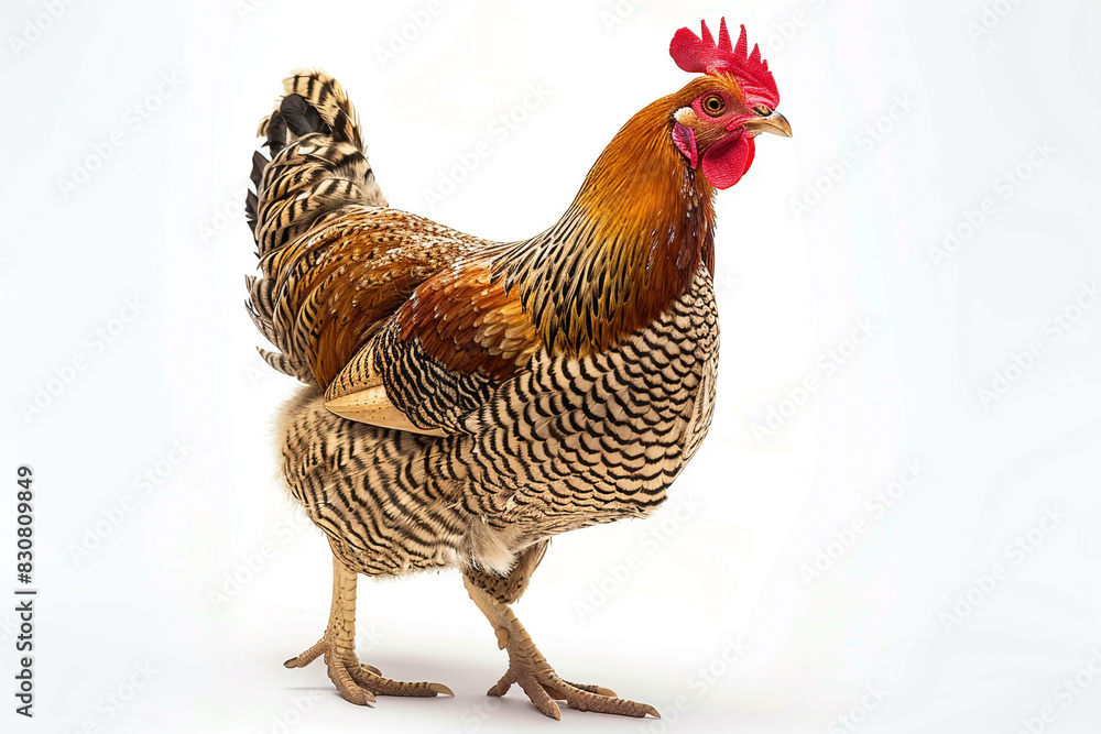 Full body of a chicken hen with a distinctive red comb standing on an ...