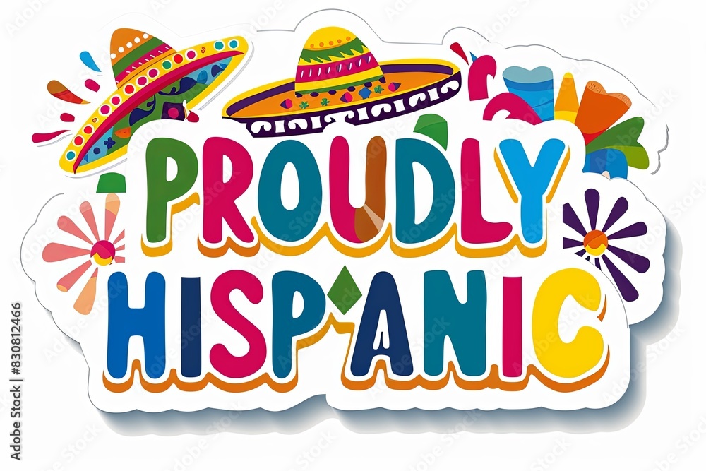 "PROUDLY HISPANIC", sticker, festive colors and traditional Hispanic ...
