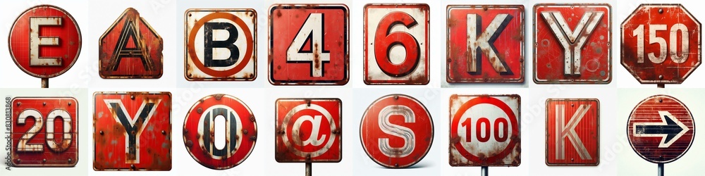 Red Road traffic sign Lettering Typeface. AI generated illustration ...