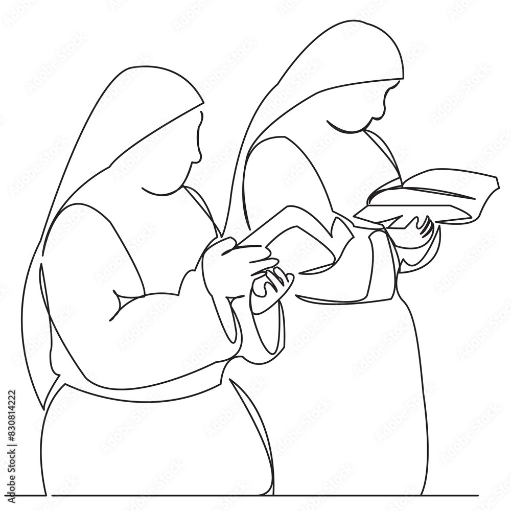 continuous single drawn one line nun drawn by hand picture silhouette ...
