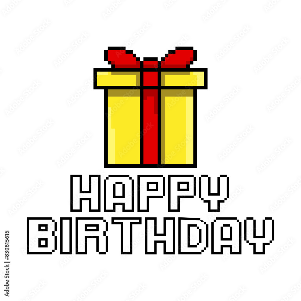 happy birthday card, pixel art postcard, cake, cake with candles 80s ...