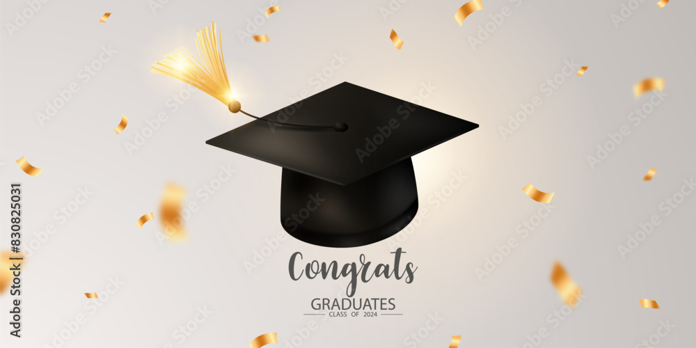 graduation design background realistic graduation hat Golden confetti ...