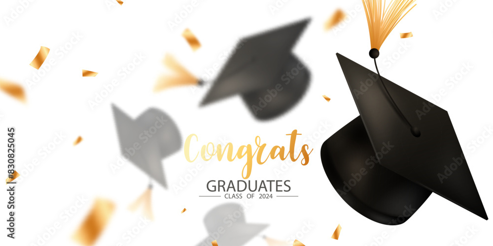 graduation design background realistic graduation hat Golden confetti ...
