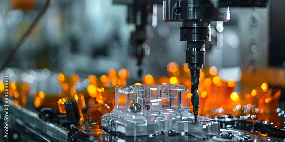 CNC milling machine creating injection mold parts with endmill tools in ...