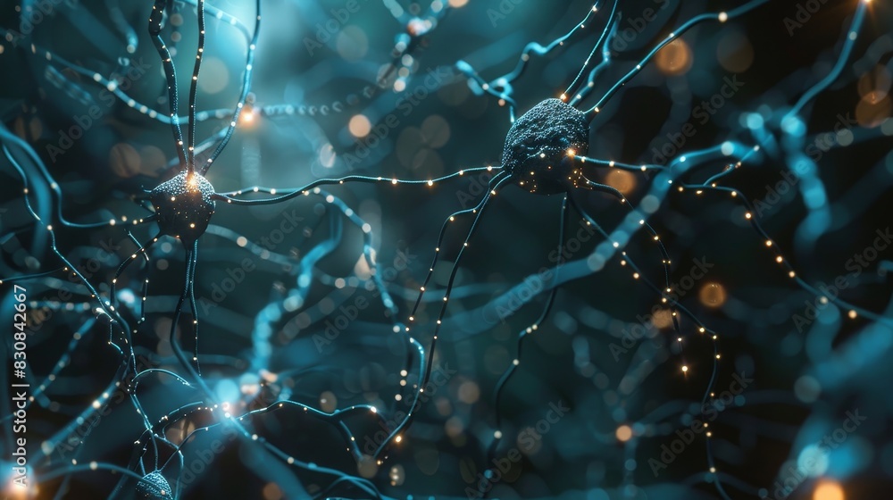 Neural network web and data encryption symbols, close up, perfect for ...