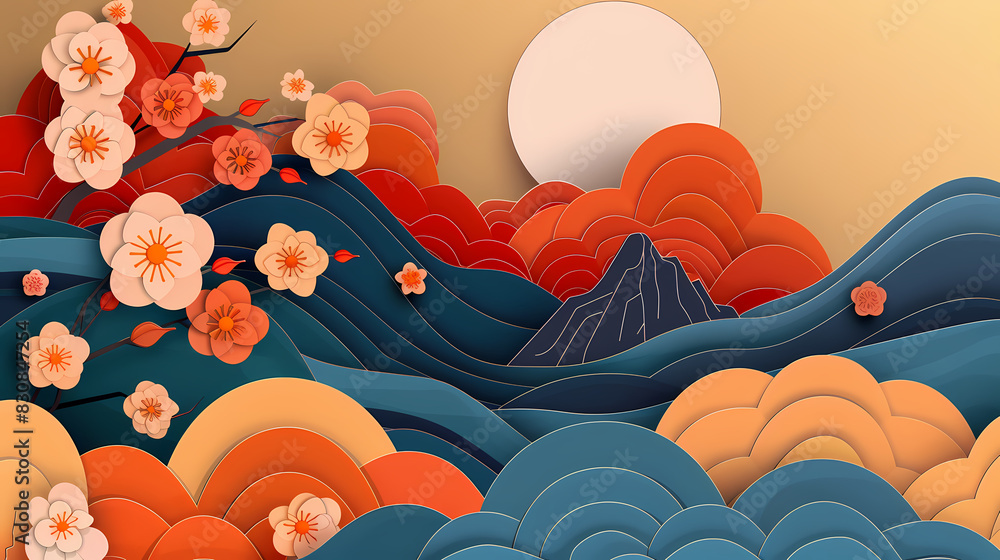 Background modern in the style of a Japanese paper collage. This ...