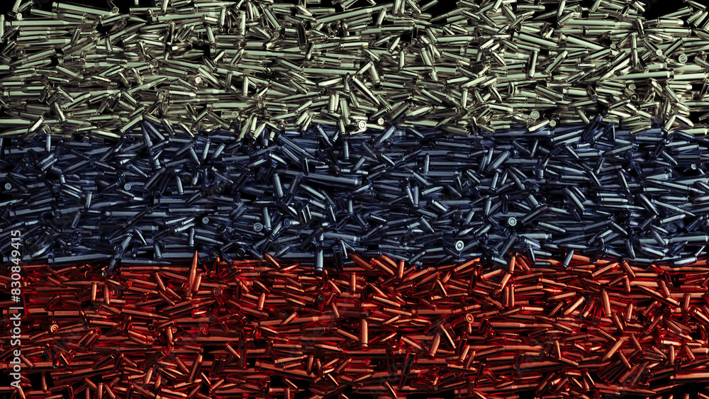 Russian flag formed from white blue red bullets ammunition conflict ...