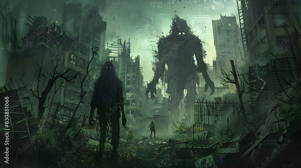 An evocative image of a post-apocalyptic survivor confronting a zombie ...