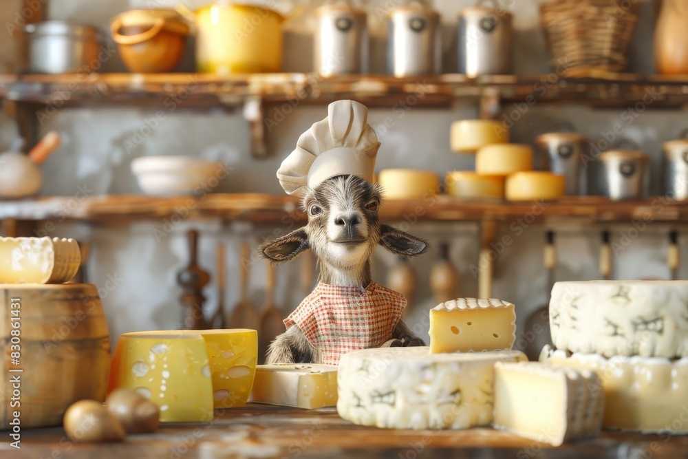 goat in a cheesemaker's outfit in a fantasy concept. Stock Illustration ...