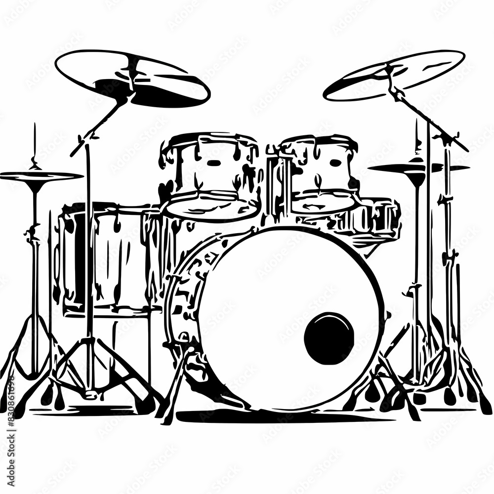 Stencil of a modern Drum Kit -Black & White-ideal for many styles of ...