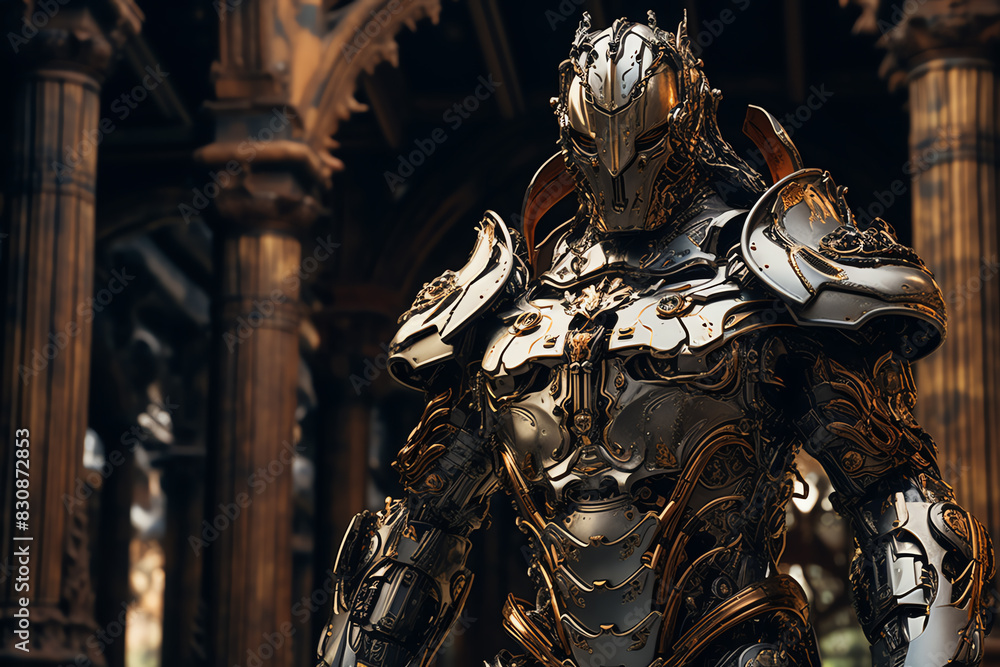 Craft a Cyborg Knight, wearing Renaissance armor, A perfect fusion of ...