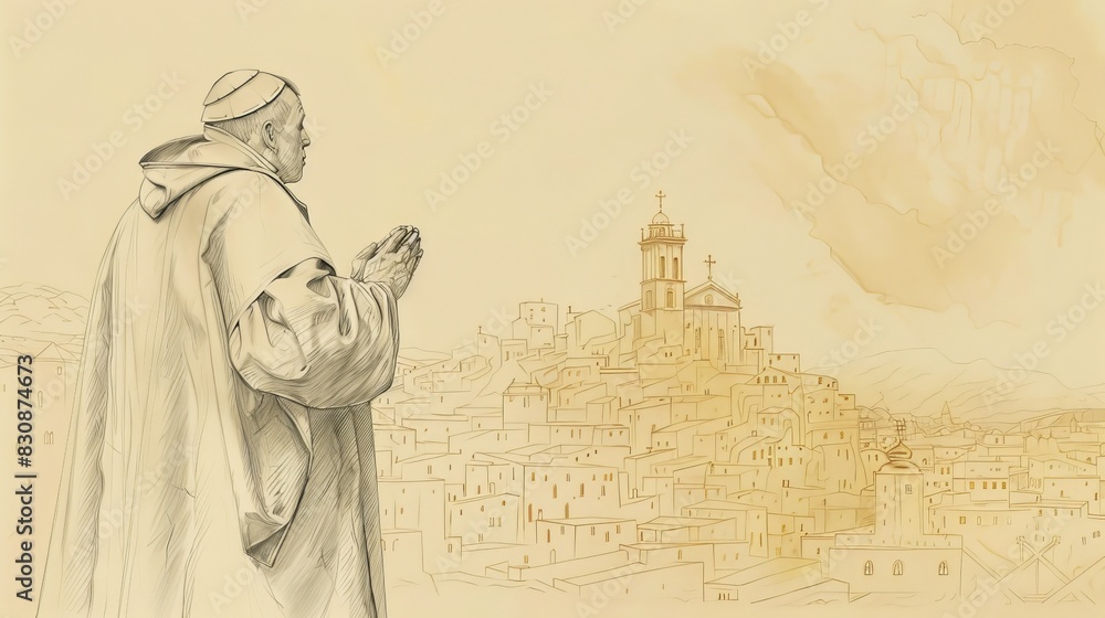 St. Dominic de Guzman Preaching in 13th-Century Spanish City, Biblical ...