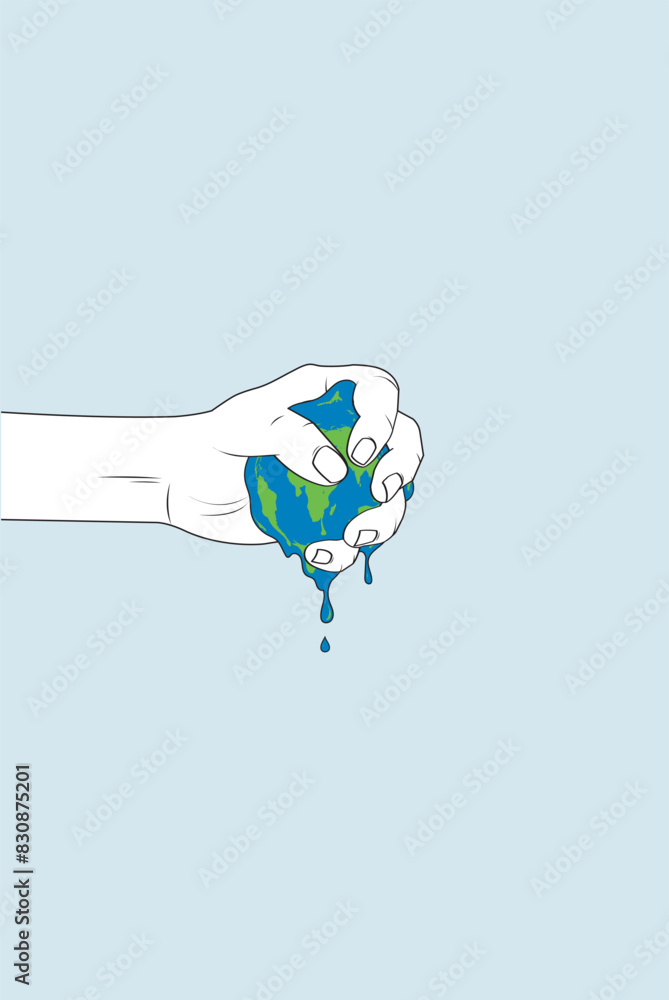 Vecteur Stock Save water Concept with hand squeezing earth. Save water ...