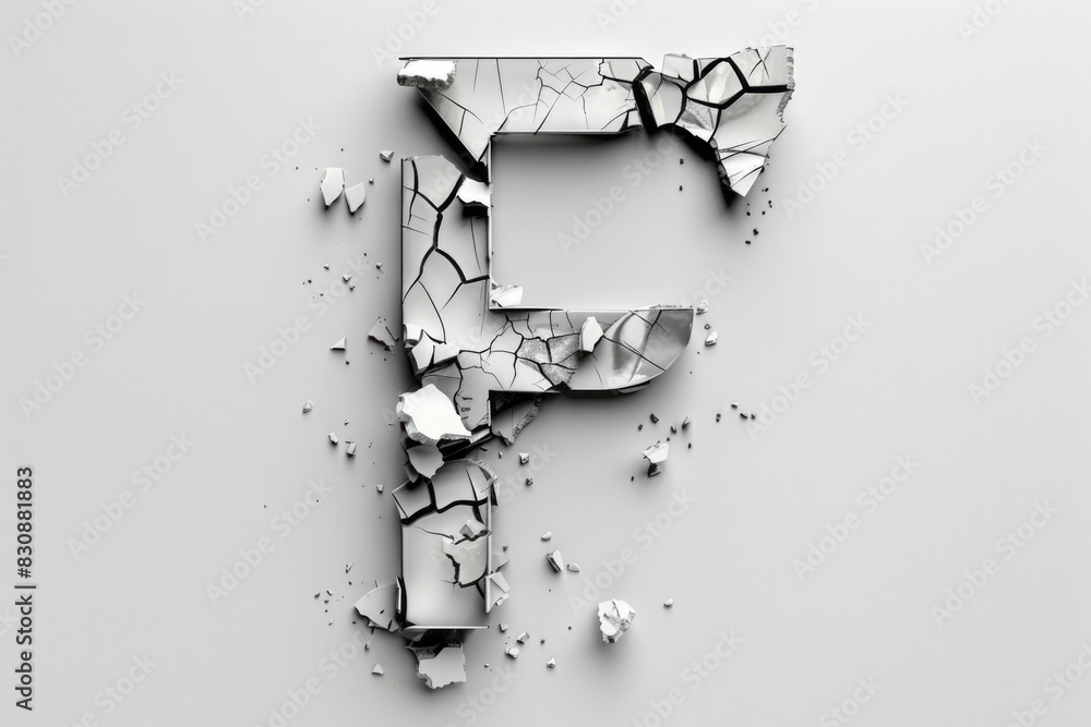 Image of a cracked letter E in black and white. Suitable for graphic ...