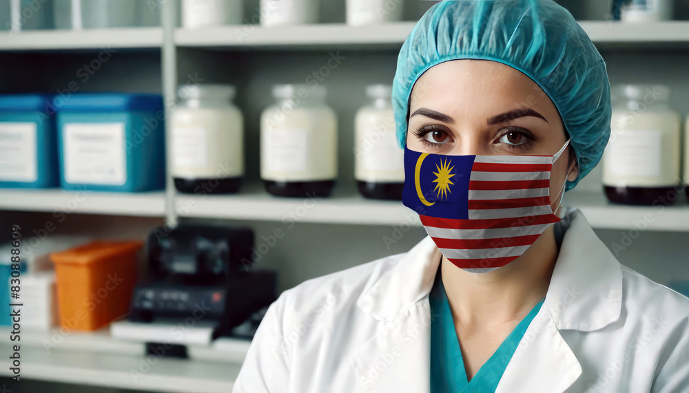 Malaysia doctor wearing medical mask. Malaysia flag print on woman ...