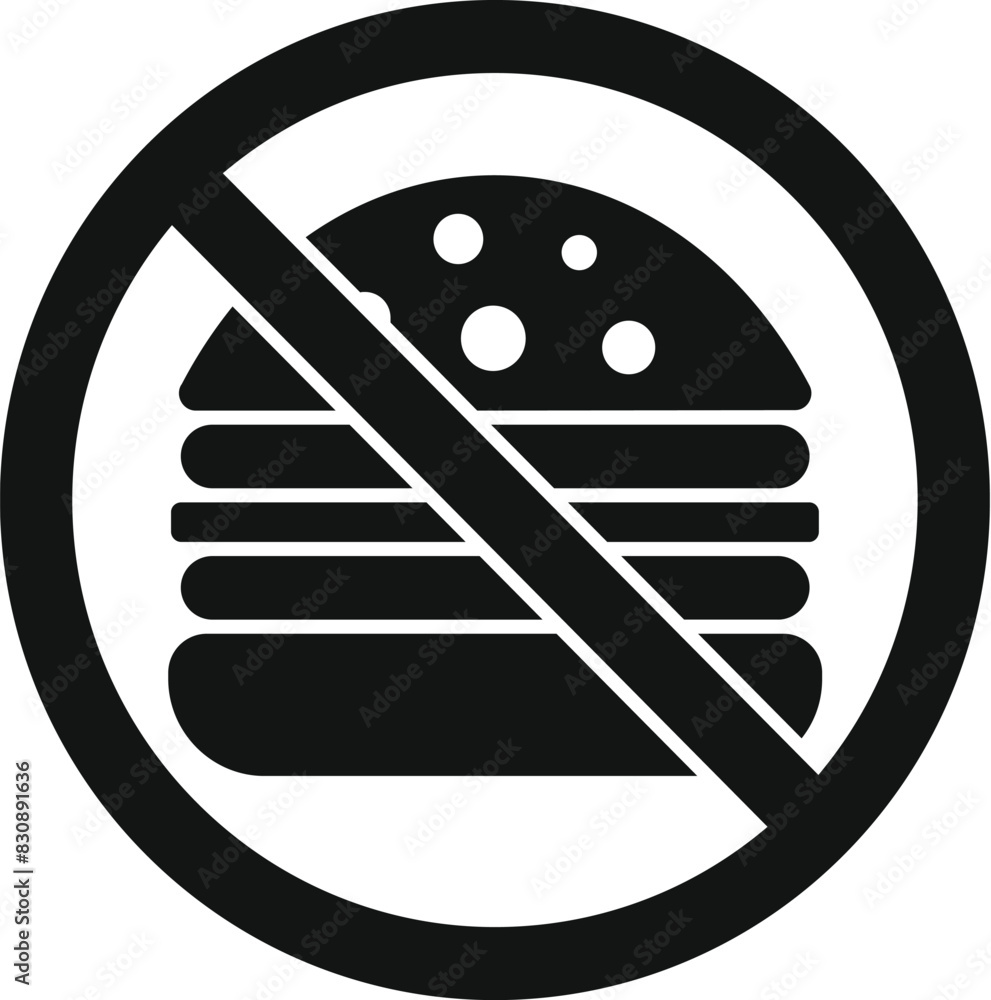 No burger sign icon representing prohibition of unhealthy eating and ...