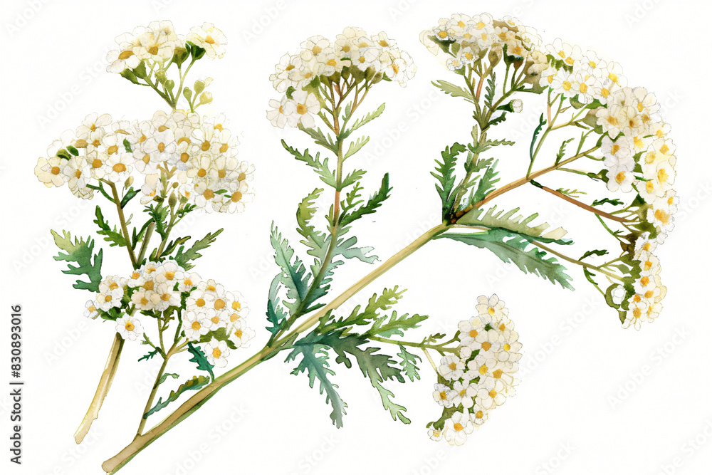 Elegant watercolor painting showcasing delicate yarrow flowers with ...