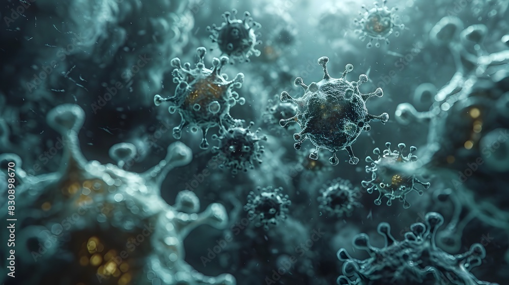 Microscopic View Of Viral And Bacterial Pathogens Causing Infectious