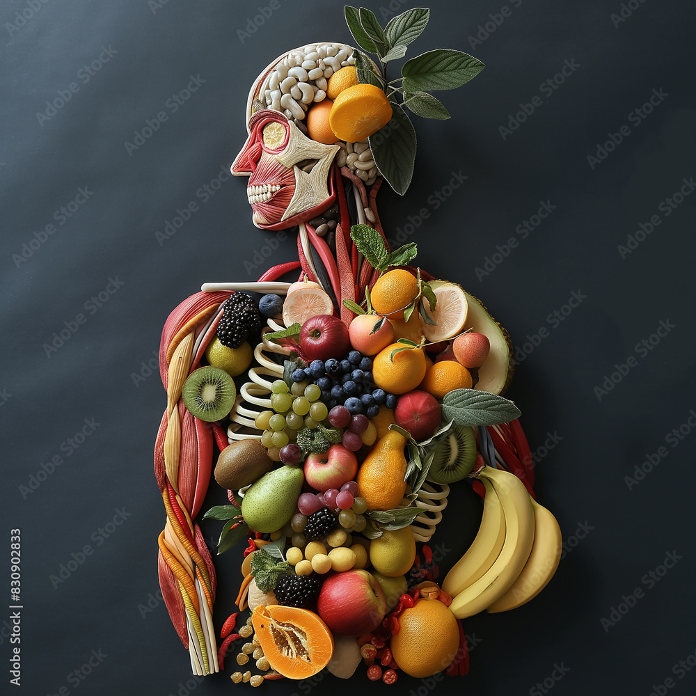 Foto de An anatomical diagram of a human body made from fruits. A Human ...