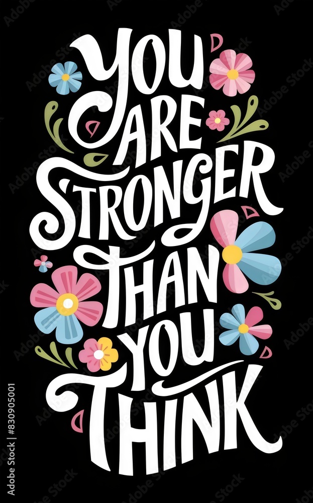 You are stronger than you think motivational quote with flowers on ...