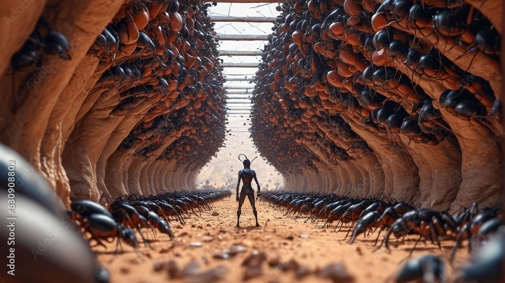 Amidst the Hive of Titans, giant ants swarm in organized chaos ...