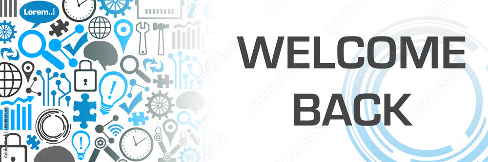 Welcome Back Blue Grey Technology Symbols Texture Horizontal Stock ...