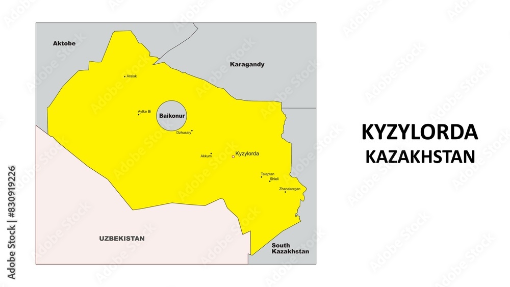 Kyzylorda Map. District map of Kazakhstan in color with Capital ...