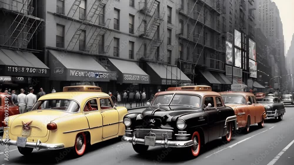 Animated New York City in 1950s in vintage film style. Generative AI ...
