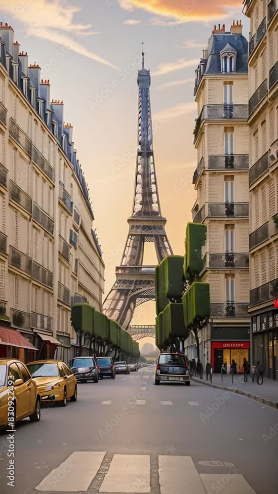Vertical generative AI transformation animation of Paris street with ...