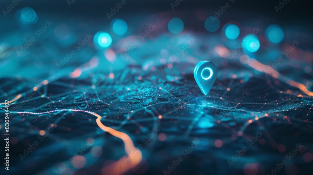 Location pin icon, geolocation map mark, digital futuristic background Stock Illustration ...