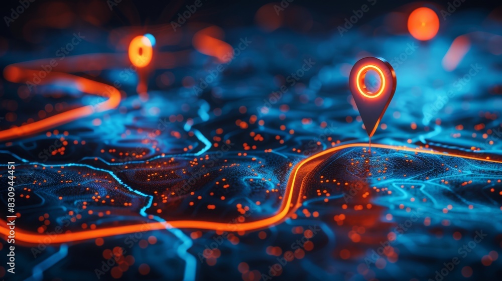 Location pin icon, geolocation map mark, digital futuristic background ...