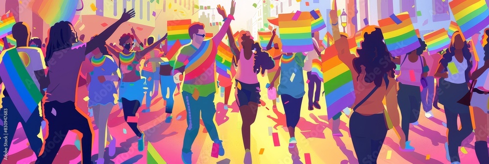 Illustrated Pride Parade with Colorful Figures - A stylized ...