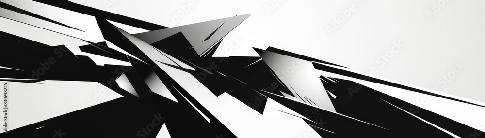 A minimalist black and white abstract design with sharp lines and ...
