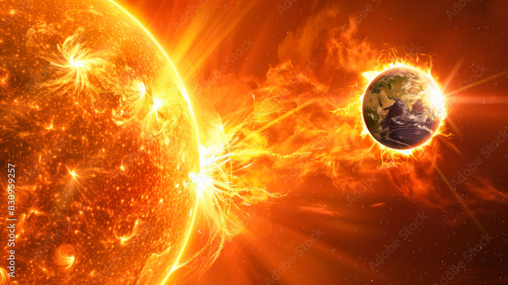 Solar activity. Solar flare and the planet Earth is under attack. Sun ...