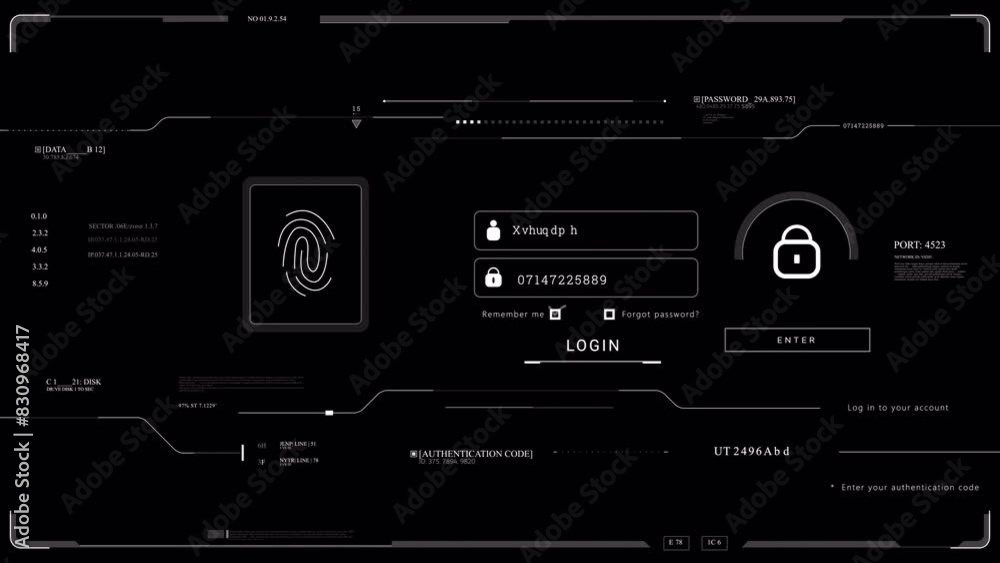 password access Login HUD Data Information internet Security cyber hackers attack 2D animation ...