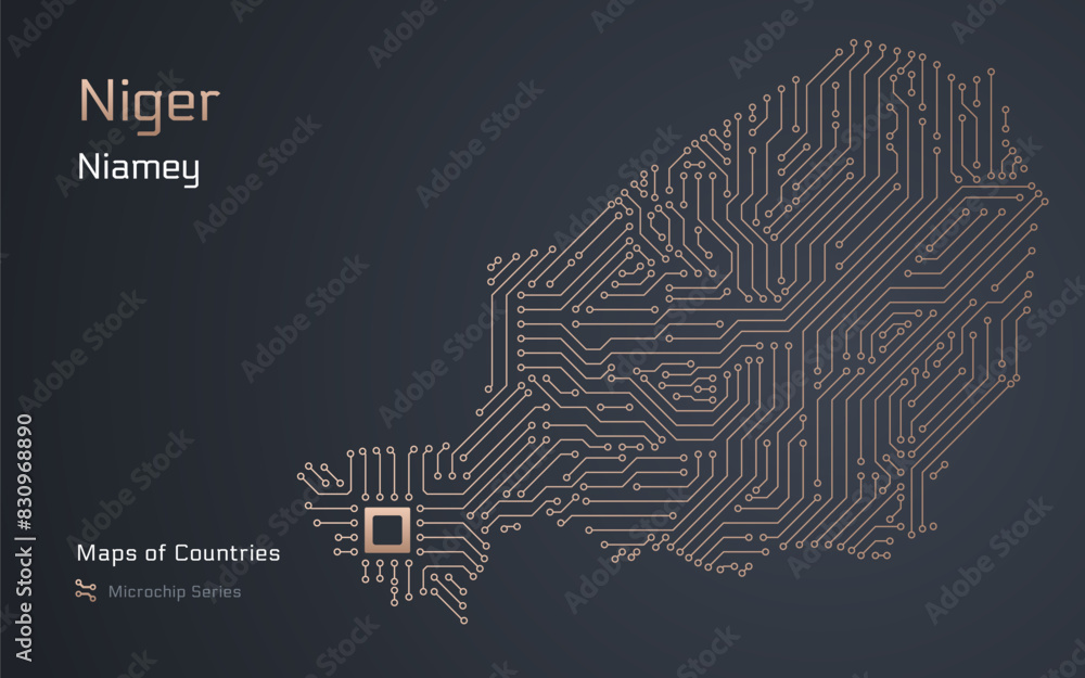 Niger Map with a capital of Niamey Shown in a Microchip Pattern with ...