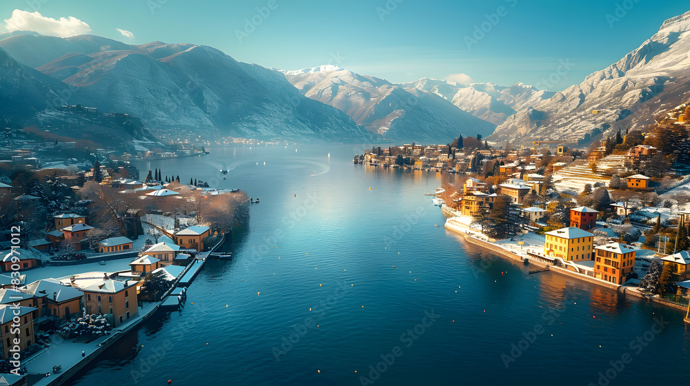 A photo featuring the serene shores of Lake Como in winter, viewed from ...