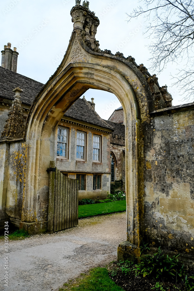 Lacock, Wiltshire, Cotswolds, England, UK - 08.04.2024. Entrance gate ...