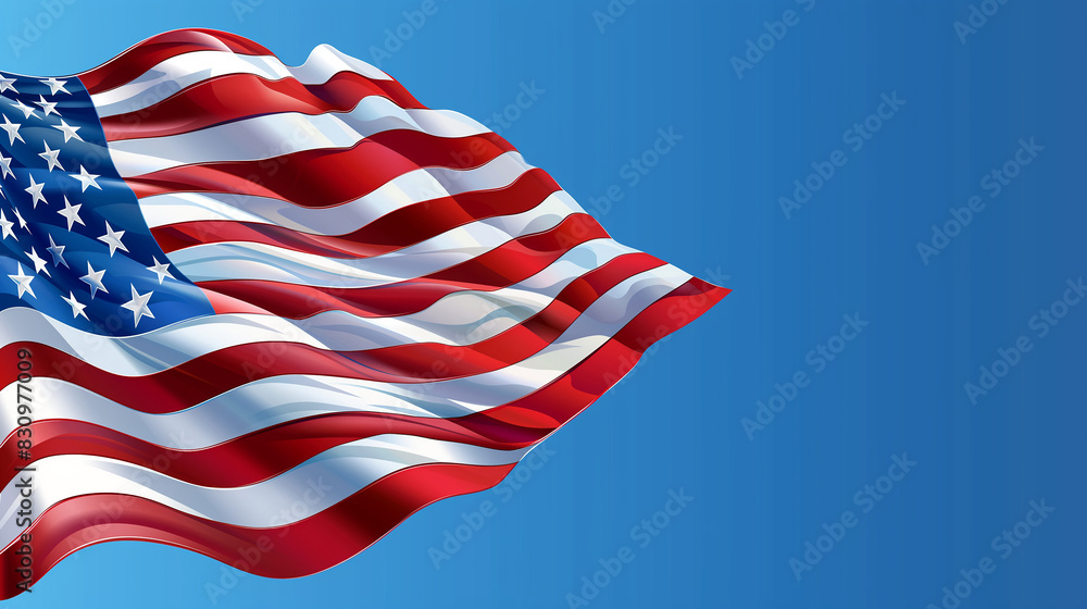 Folded American Flag Half Shown from a Corner on Blue Background ...